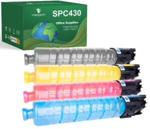 yuanqimm sp c430 sp c430a toner cartridge replacement for ricoh sp c440dn c430dn c430 c431dnht c431dnhw high-yield for ricoh 821105 821106 821107 821108 (1xblack 1xcyan 1xmagenta 1xyellow,4-pack)