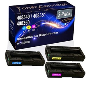 kolasels 3-pack (c+y+m) compatible high yield m c250 (408349 408351 408350) printer toner cartridge use for ricoh m c250fwb printers