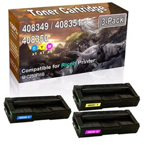 3-pack (c/y/m) compatible high yield m c250 (408349 408351 408350) printer toner cartridge use for ricoh m c250fwb printers