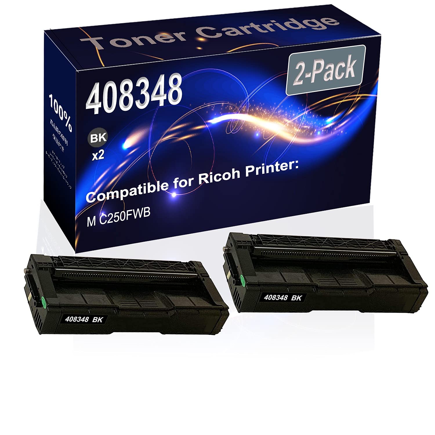 Kolasels 2-Pack (Black) Compatible High Yield M C250 (408348) Printer Toner Cartridge use for Ricoh M C250FWB Printers