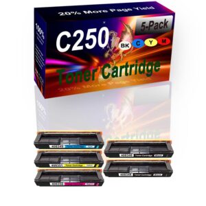 siniya 5-pack (2bk+c+y+m) compatible high yield c250(408348 408349 408351 408350) printer toner cartridge use for ricoh m c250fwb m c250 printers