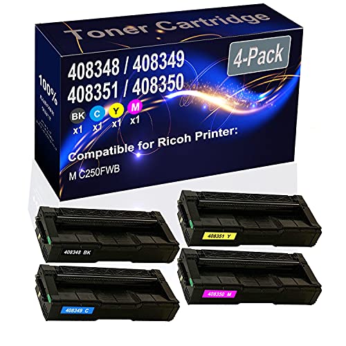 Kolasels 4-Pack (BK+C+Y+M) Compatible High Yield M C250 (408348 408349 408351 408350) Printer Toner Cartridge use for Ricoh M C250FWB Printers