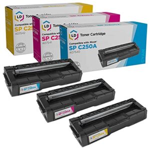 ld products compatible toner cartridge printer replacements for ricoh sp c250a (1 cyan, 1 magenta, 1 yellow, 3-pack) for use in sp c250dn, sp c250sf, sp c261sfnw & sp c261dnw