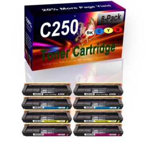 siniya 8-pack (2bk+2c+2y+2m) compatible m c250fwb m c250 toner cartridge replacement for ricoh c250(408348 408349 408351 408350) printer toner cartridge