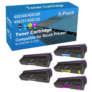 jullu 5-pack (2bk+c+y+m) compatible high capacity 408348+ 408349+ 408351+ 408350 toner cartridge used for ricoh m c250fwb, m c250 printer