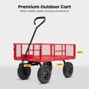 VIVOHOME Heavy Duty 880 Lbs Capacity Mesh Steel Garden Cart Folding Utility Wagon with Removable Sides and 4.10/3.50-4 inch Wheels (Red)