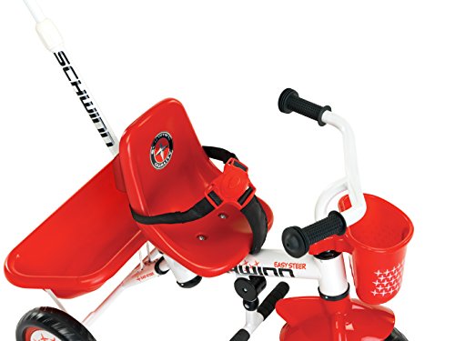 Schwinn Easy Steer Bike for Toddler, Kids Tricycle with Removable Push handle, Steel Trike Frame, Boys and Girls Ages 2-4 Year Old, Red/White, 8"