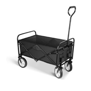 yssoa folding garden cart pro, collapsible handy wagon with 360 degree swivel wheels & adjustable handle,220lbs weight capacity,black