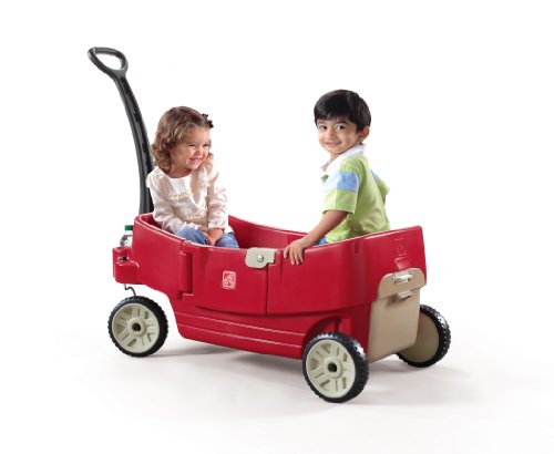 Step2 All Around Wagon For Kids – Comfortable, Durable Wagon with Whisper Wheels, Contoured Seats, Seat Belts, Cup and Snack Holders, Storage – Foldable Handle – Wagon Makes Great Stroller Alternative