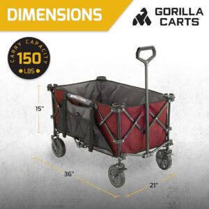 Gorilla Carts 7 Cubic Feet Collapsible Folding Outdoor Utility Sports Beach Wagon, with 150 Pound Capacity, Oversized Bed, & Cup Holder, Red