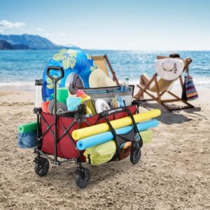 Gorilla Carts 7 Cubic Feet Collapsible Folding Outdoor Utility Sports Beach Wagon, with 150 Pound Capacity, Oversized Bed, & Cup Holder, Red