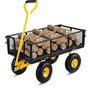 vevor steel garden cart, heavy duty 900 lbs capacity, with removable mesh sides to convert into flatbed, utility metal wagon with 180° rotating handle and 10 in tires, perfect for garden, farm, yard