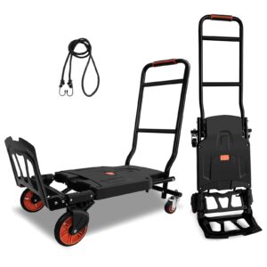 folding hand truck, dolly cart heavy duty with 440lbs capacity & 4 wheels, portable hand truck dolly, 2in1 transform hand cart, collapsible small platform cart for home/office/travel use, easy storage