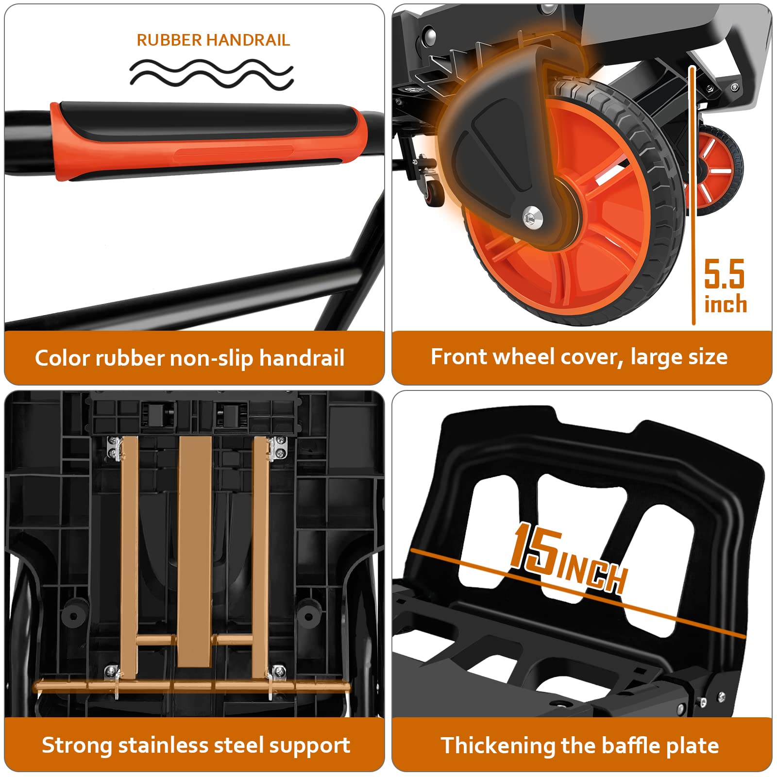 Folding Hand Truck, Dolly Cart Heavy Duty with 440lbs Capacity & 4 Wheels, Portable Hand Truck Dolly, 2in1 Transform Hand Cart, Collapsible Small Platform Cart for Home/Office/Travel Use, Easy Storage