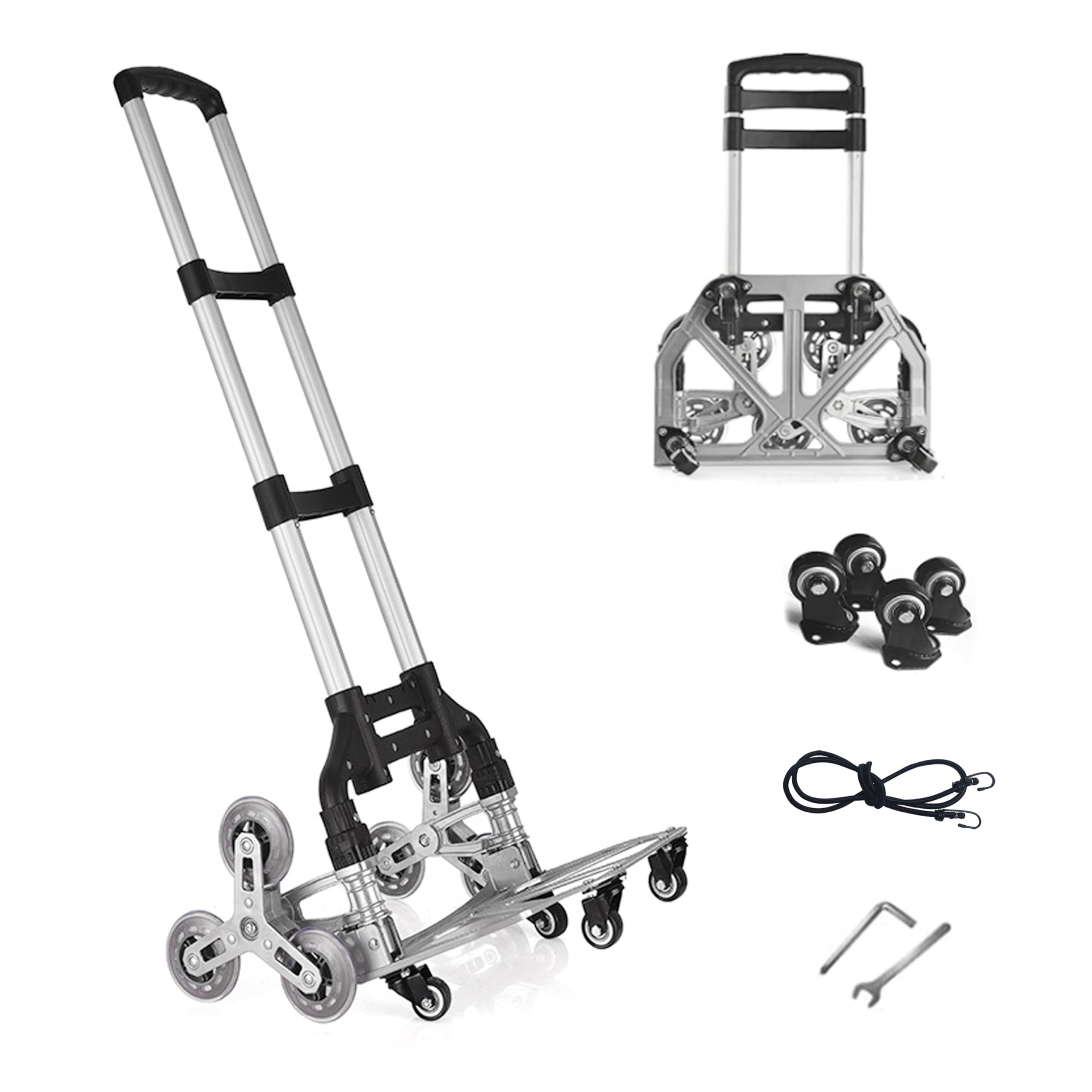 FUVLFAL Stair Climbing Cart, Folding Hand Truck Dolly Cart, Grocery Shopping Cart with Mute Wheels, 180lbs Weight Capacity Aluminum Hand Truck for Luggage, Travel