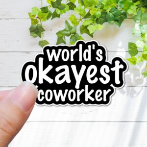 3.5" worlds okayest coworker co-worker Funny laminated laptop sticker funny office joke job work prank text great for laptop kindle pc cubicle wall etc etc