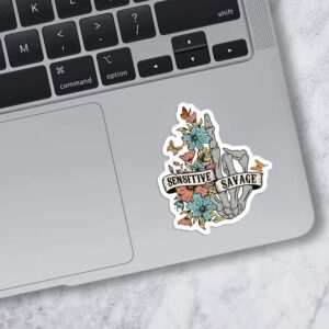 Sensitive Savage Sticker, Flower Skull Sticker, Motivational Sticker, Support Sticker, Skeleton Sticker, Water Assitant Die-Cut Funny Decals for Laptop, Phone, Water Bottles, Kindle Sticker