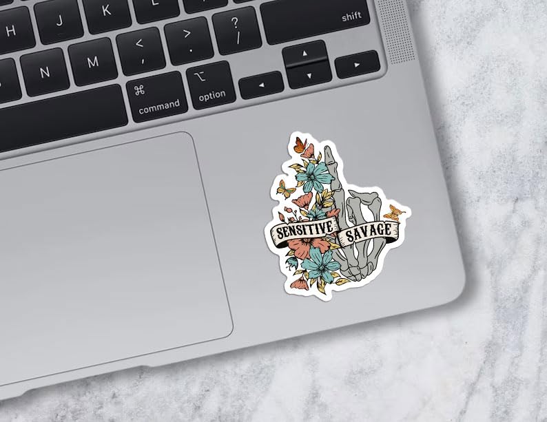 Sensitive Savage Sticker, Flower Skull Sticker, Motivational Sticker, Support Sticker, Skeleton Sticker, Water Assitant Die-Cut Funny Decals for Laptop, Phone, Water Bottles, Kindle Sticker