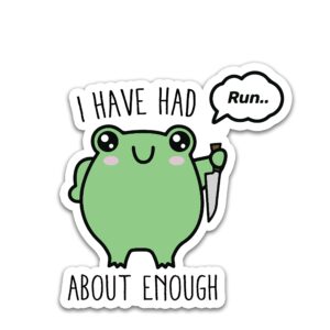 i have had about enough frog sticker, frog with knife sticker, cute frog stickers, animal sticker, water assitant die-cut vinyl funny decals for laptop, phone, water bottles, kindle sticker