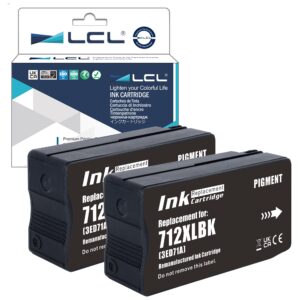 lcl remanufactured ink cartridge pigment replacement for hp 712 712xl 712bk 712xlbk 3ed70a 3ed71a 80ml high yield t650 t630 t250 t230 t210 (2-pack black)