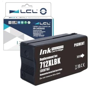 lcl remanufactured ink cartridge pigment replacement for hp 712 712xl 712bk 712xlbk 3ed70a 3ed71a 80ml high yield t650 t630 t250 t230 t210 (1-pack black)