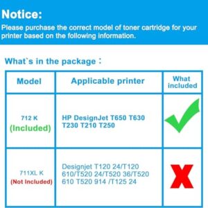 LCL Remanufactured Ink Cartridge Pigment Replacement for HP 712 712XL 712BK 712XLBK 3ED70A 3ED71A 80ML High Yield T650 T630 T250 T230 T210 (1-Pack Black)