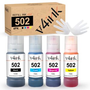 v4ink compatible t502 refill ink bottle replacement for 502 t502 to use with expression ecotank et-2700 et-2760 et-3710 et-4750 et-7700 et-15000 st-2000 et-m1180 et-m2120 l3060 l3156-4 packs