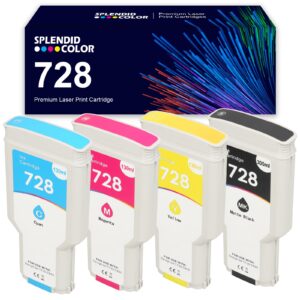 splendidcolor 728 ink cartridges compatible high yield 728xl 728 ink cartridges set f9j68a f9k17a f9k16a f9k15a replacement for t830 mfp & t730 large format plotter printer.