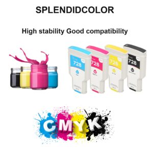 SPLENDIDCOLOR 728 Ink Cartridges Compatible High Yield 728xl 728 Ink Cartridges Set F9J68A F9K17A F9K16A F9K15A Replacement for T830 MFP & T730 Large Format Plotter Printer.