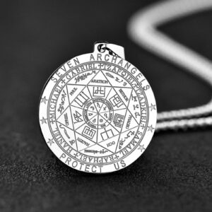 FLYUN Seal of The 7 Archangels Pendant Necklace for Men,Seven Archangels Protection Necklace for Men, Mens Spiritual Talisman Amulet Jewelry (A5-Steel)