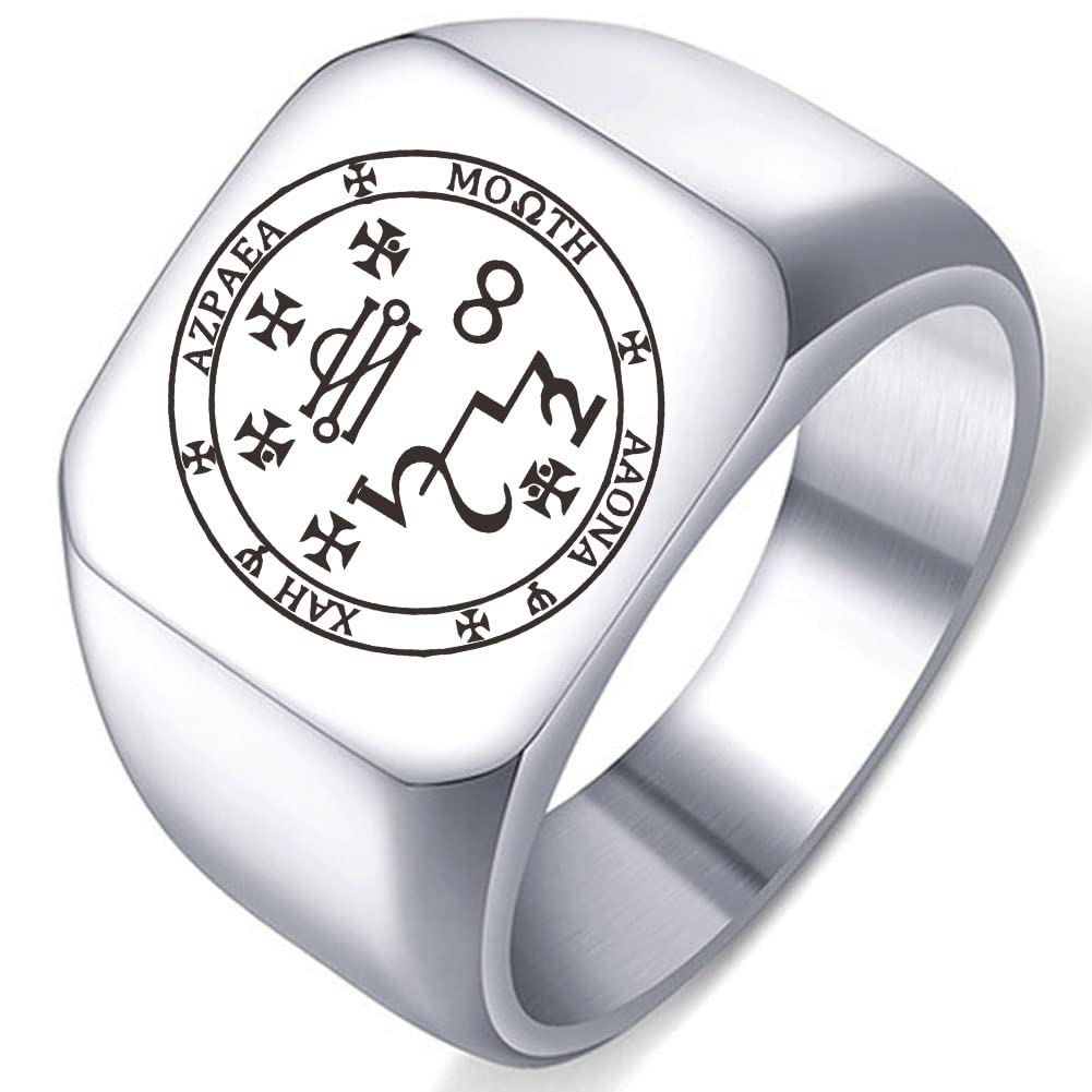 Moveve Handmade Engraved Archangel Azrael Seal Solomon Angel of Death Kabbalah Amulet Stainless Steel Ring