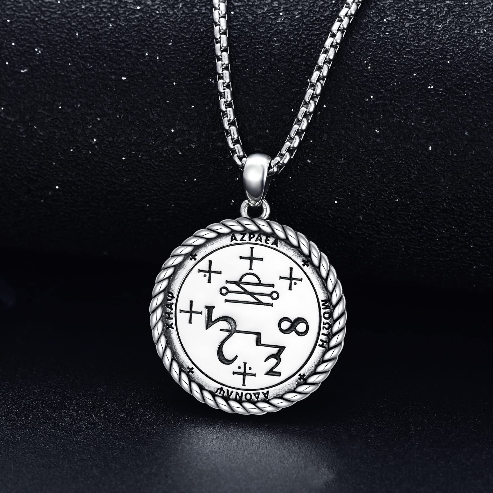 Archangel Azrael Sigil Necklace 925 Sterling Silver Saint Azrael Medallion Talisman Pendant Protection Amulet Jewelry Spirit Angel Sigil Medal Spiritual Gift for Men Women