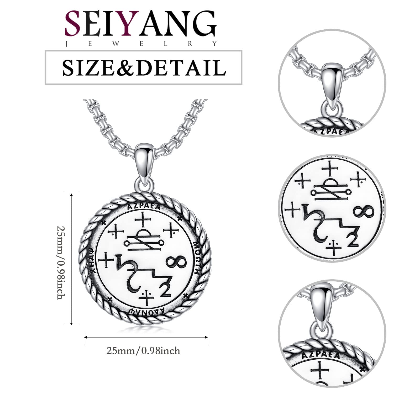 Archangel Azrael Sigil Necklace 925 Sterling Silver Saint Azrael Medallion Talisman Pendant Protection Amulet Jewelry Spirit Angel Sigil Medal Spiritual Gift for Men Women