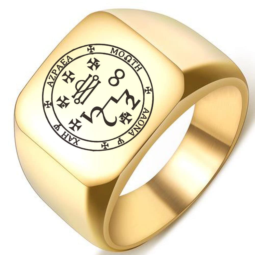 Moveve Handmade Engraved Archangel Azrael Seal Solomon Angel of Death Kabbalah Amulet Stainless Steel Ring