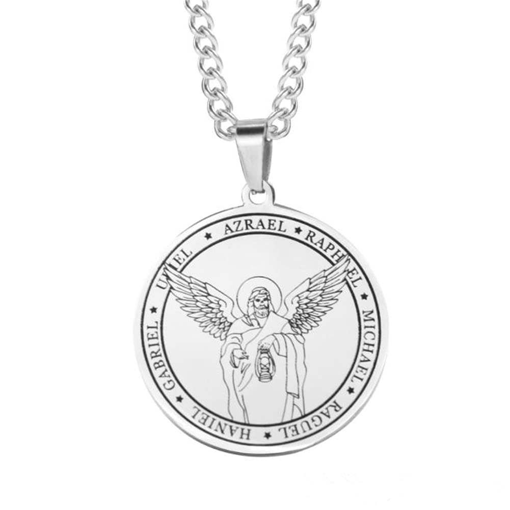 ZKXXJ Personalized 7 Guardian Angels Wings Necklace,Stainless Steel Seals of Seven Archangels Custom Pendant Uriel Michael Raphael Haniel Azrael Gabriel Raguel Religious Power Magic Amulet Jewelry