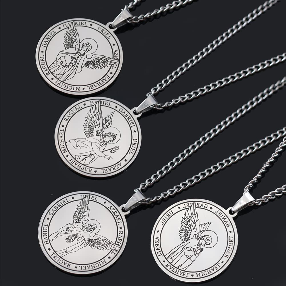 ZKXXJ Personalized 7 Guardian Angels Wings Necklace,Stainless Steel Seals of Seven Archangels Custom Pendant Uriel Michael Raphael Haniel Azrael Gabriel Raguel Religious Power Magic Amulet Jewelry