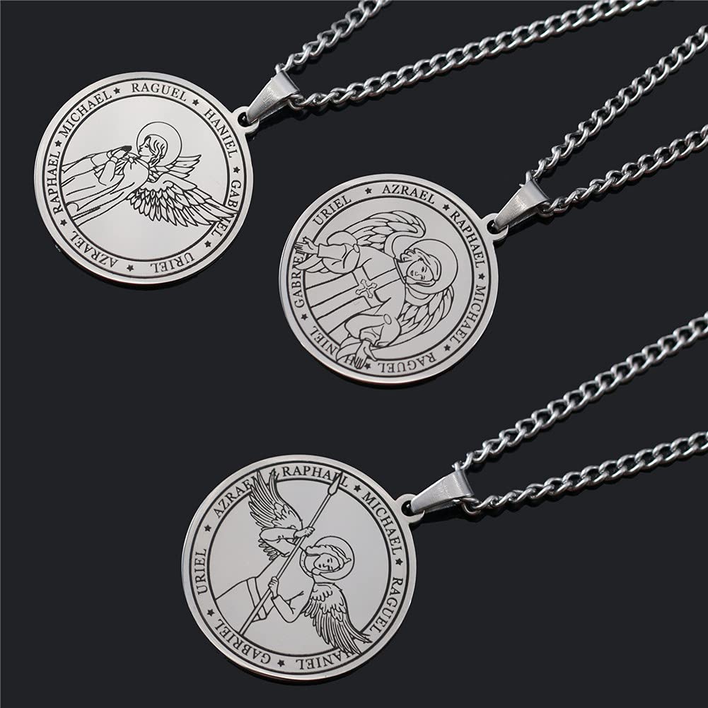 ZKXXJ Personalized 7 Guardian Angels Wings Necklace,Stainless Steel Seals of Seven Archangels Custom Pendant Uriel Michael Raphael Haniel Azrael Gabriel Raguel Religious Power Magic Amulet Jewelry