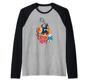 the smurfs gargamel azrael i’ll catch you! raglan baseball tee