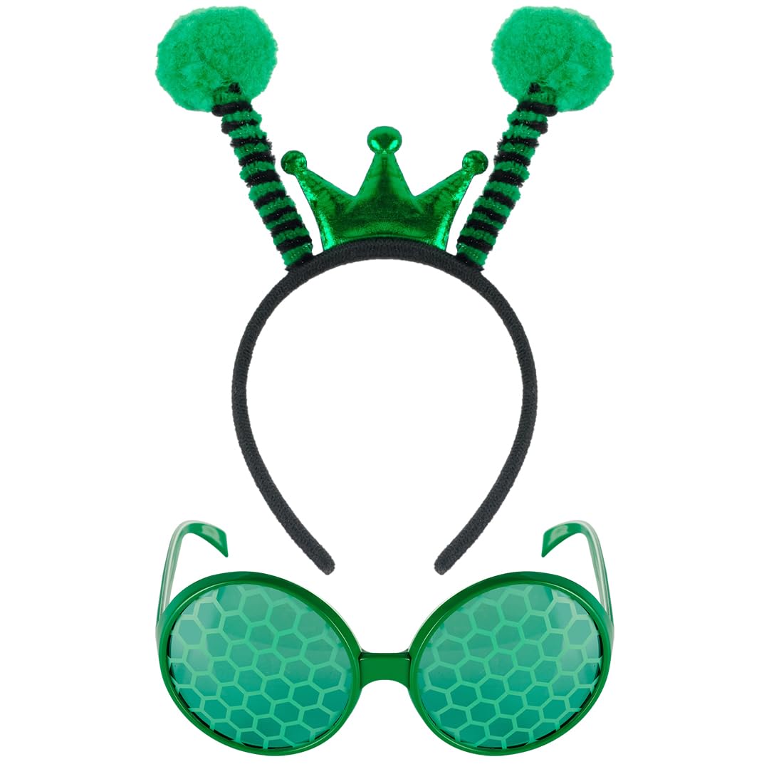 Funcredible Green Bug Antenna Headband and Eye Glasses - Mantis Antenna Headband - Fly Glasses - Fly Costume - Insect Costume for Kids and Adults