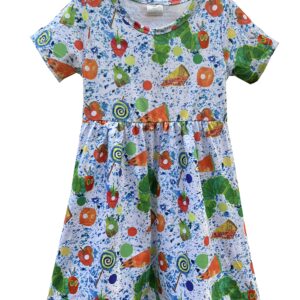 Toddler Little Girls Spring Summer The Very Hungry Caterpillar Baby Girl Short Sleeve Dress for 1-8 Years (5T) Green