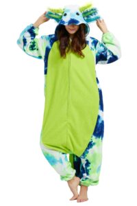 deley unisex tie dye green axolotl onesie adult halloween pajamas cosplay animal costume plush homewear sleepwear jumpsuit