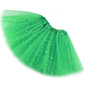 womens adult sparkle elastic 3 layered tulle tutu skirt (green, one size)