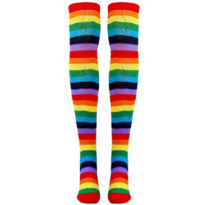 skeleteen colorful rainbow striped socks - over the knee clown striped costume accessories thigh high stockings for men, women and kids