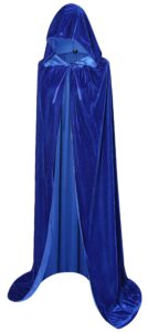 bigxian long hooded cloak velvet cape witch costume halloween costumes for women men (blue, large)