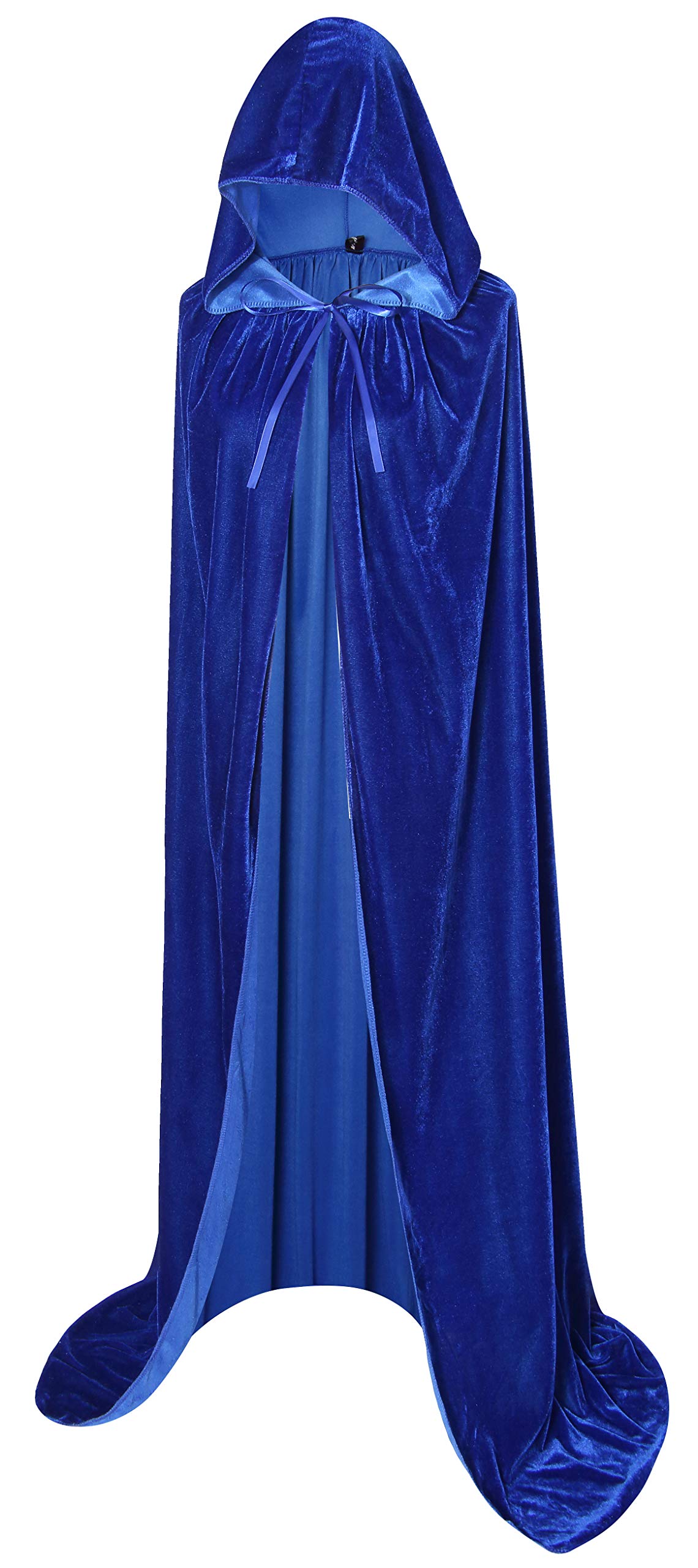 BIGXIAN Long Hooded Cloak Velvet Cape Witch Costume Halloween Costumes for Women Men (Blue, Large)