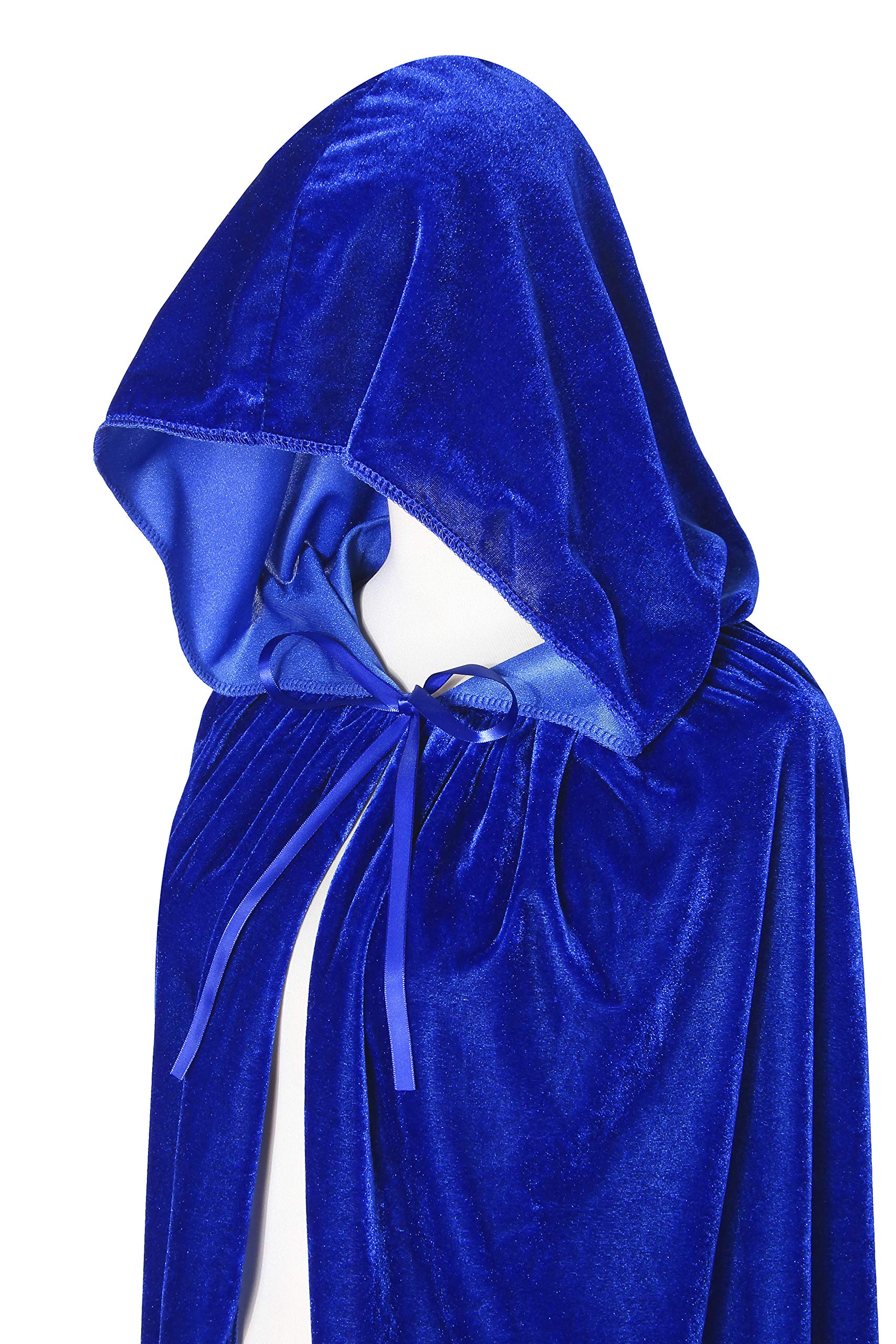 BIGXIAN Long Hooded Cloak Velvet Cape Witch Costume Halloween Costumes for Women Men (Blue, Large)