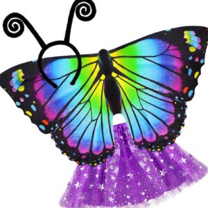 irolewin kids butterfly-wings-costume for toddler girls halloween-costume fairy-dress-up tutu headband bug toys party gifts