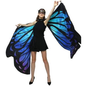 GRAJTCIN Womens Both Sides Butterfly Wings Shawl Halloween Costume Morpho Monarch Fairy Pixie Party Cape(66"x54",blue)