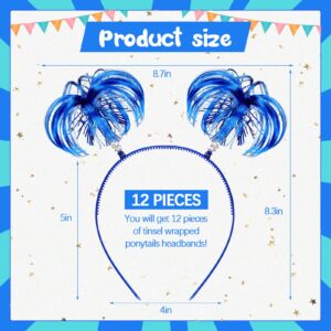 Jexine 12 Pieces Tinsel Wrapped Ponytails Headbands Headwear Feathers Head Bopper for Women Girls Hair Costume Accessories(Blue)