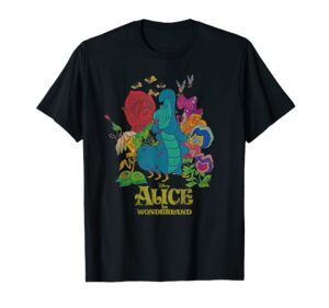 alice in wonderland caterpillar and living flowers retro t-shirt